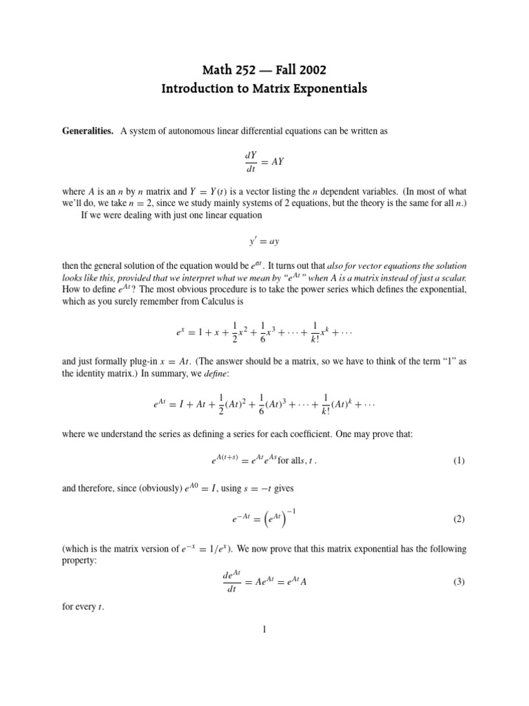 Matrix Exponentials in Differential Equations | PDF | Eigenvalues And ...