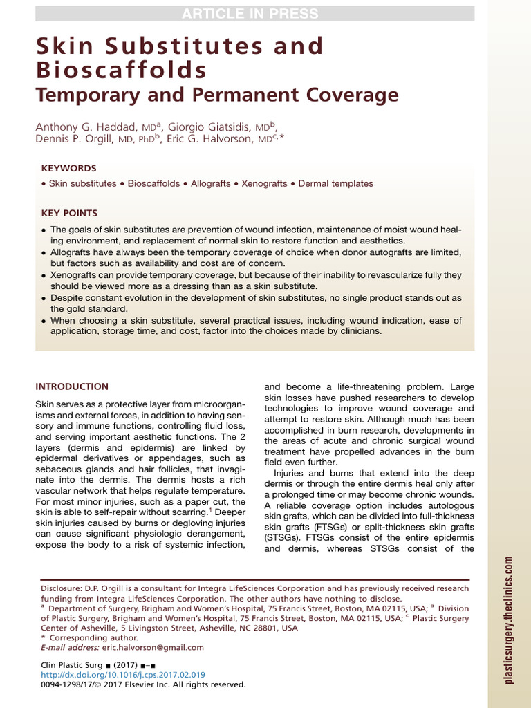 Skin Substitutes and Bioscaffolds Overview | PDF | Skin | Wound Healing