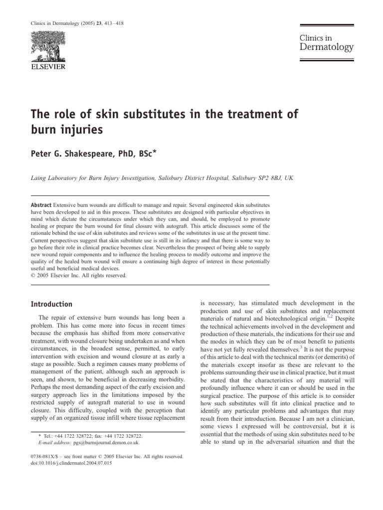 The Role of Skin Substitutes in The Treatment of Burn Injuries | PDF ...
