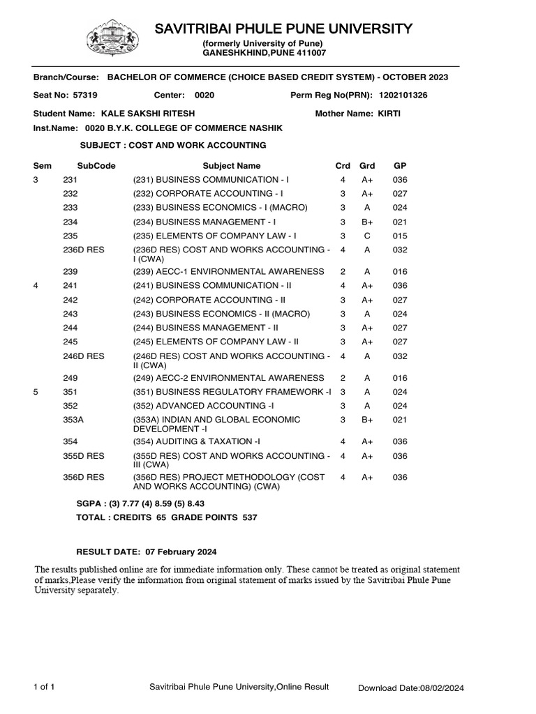 Httpsonlineresults Unipune Ac InResultDashboardViewResult1 | Download ...
