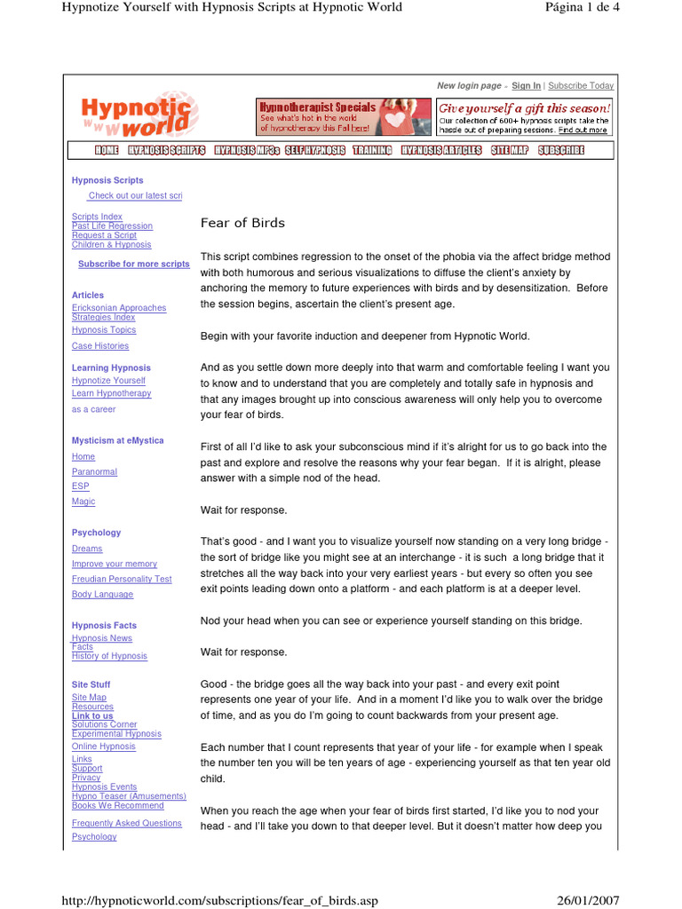 Hypnosis Script For Fear To Birds | PDF | Hypnosis | Psychology