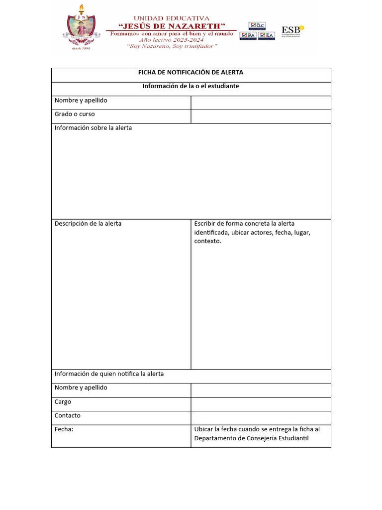 Ficha de Notificación de Alerta | PDF