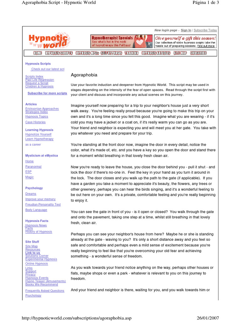 Hypnosis Script For Agoraphobia | PDF | Hypnosis | Psychology