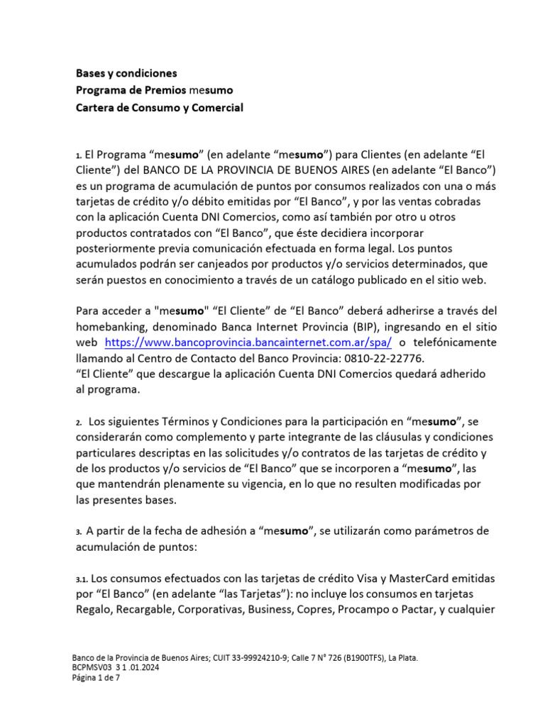 Bases y Condiciones Mesumo | PDF