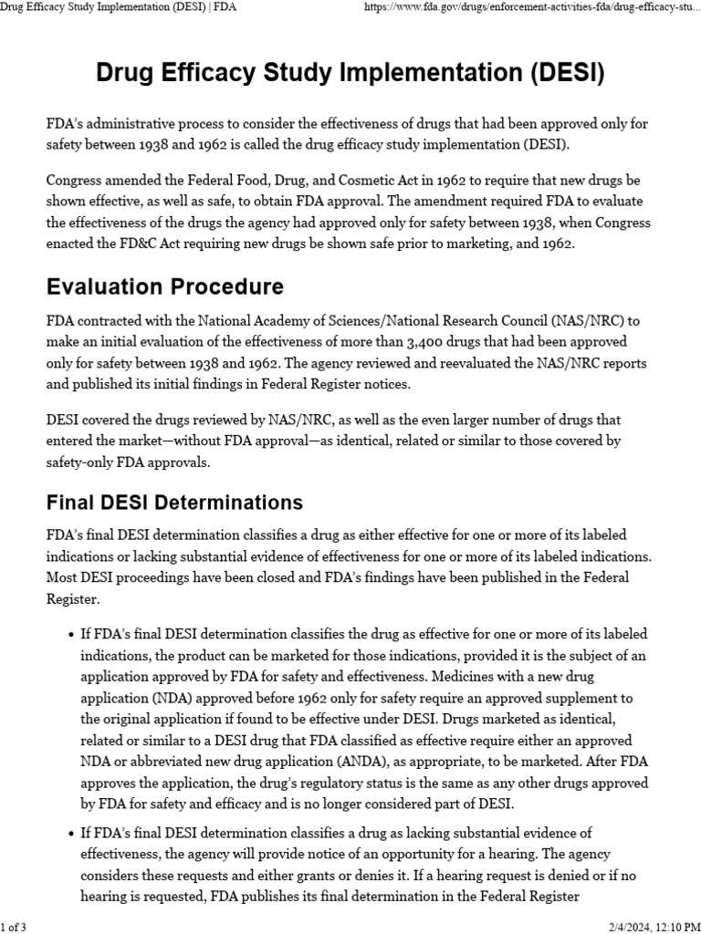 DESI Drug Efficacy Evaluation Process | PDF | Food And Drug ...