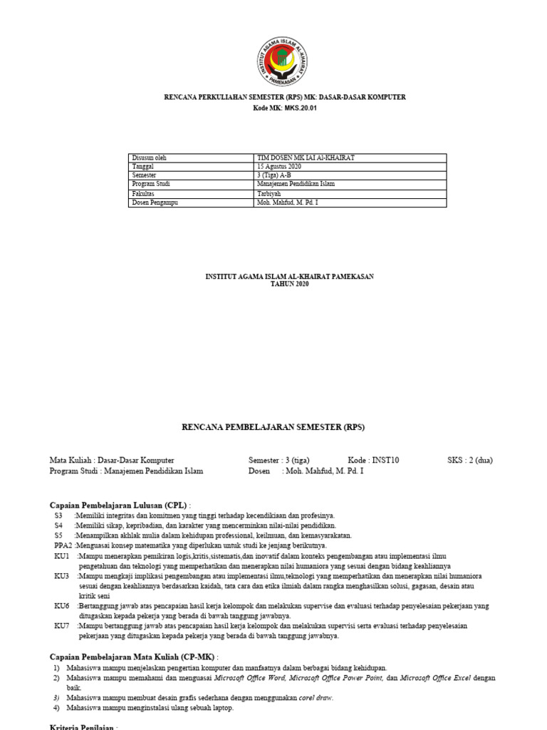 RPS Dasar-Dasar Komputer | PDF