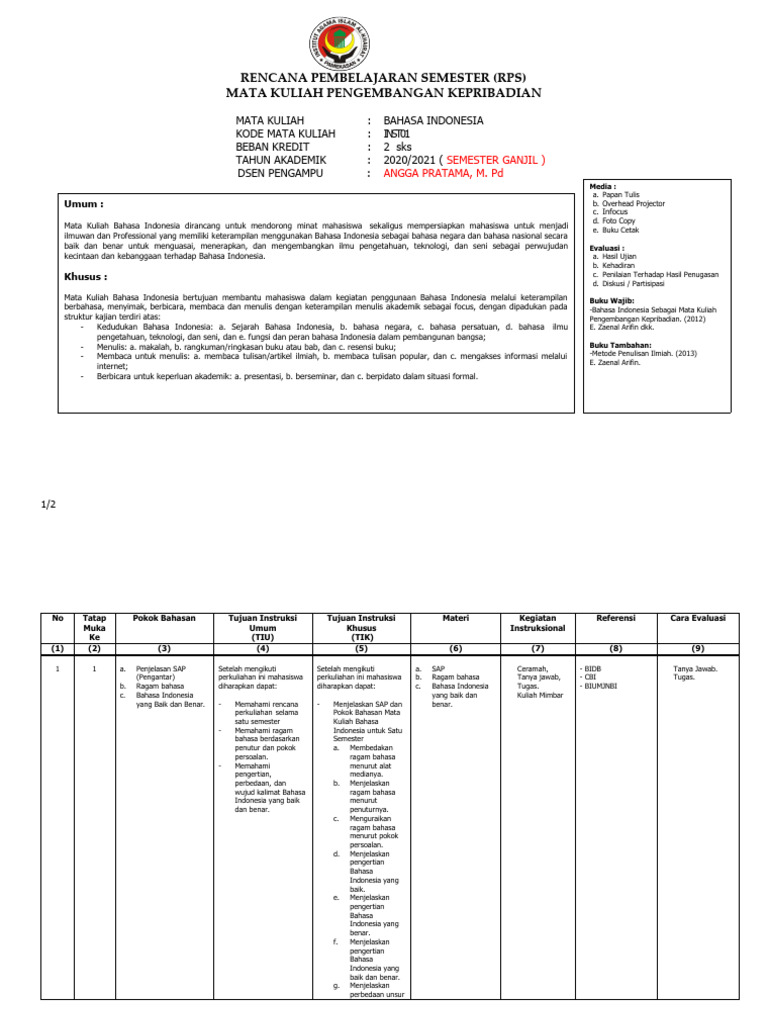 RPS Bahasa Indonesia | PDF