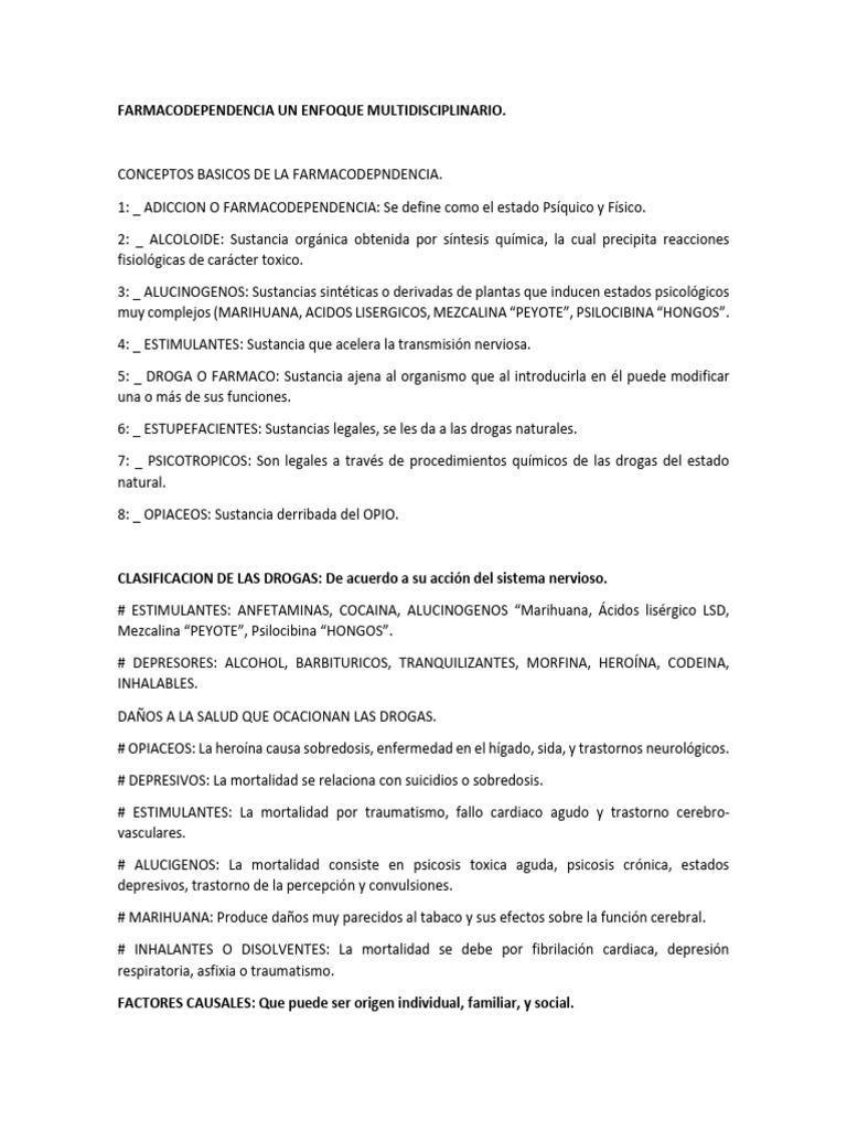 Farmacodependencia Un Enfoque Multidisciplinario | PDF | Drogas | La dependencia de sustancias