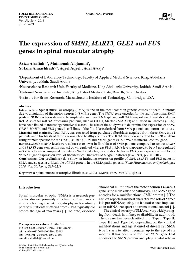 The Expression of SMN1, MART3, GLE1 and FUS Genes in Spinal Muscular ...