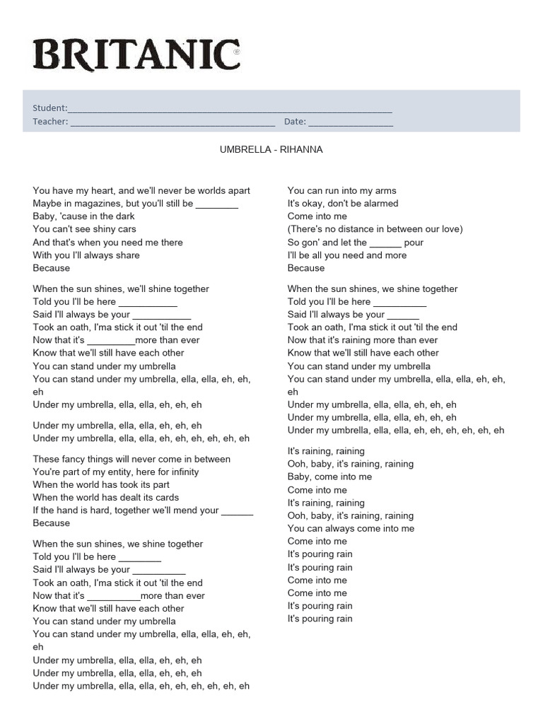 Rihanna's "Umbrella" Lyrics Analysis | PDF | George Martin | Songs Written