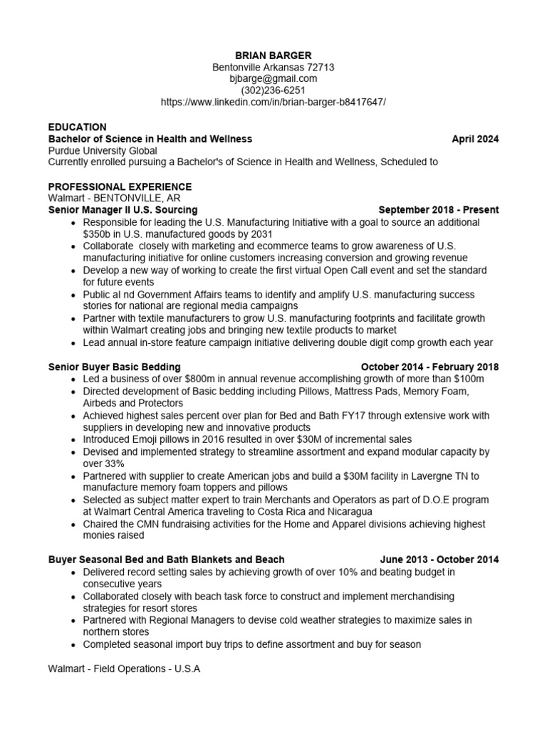 Brian Resume hw499 1 | PDF | Procurement | Walmart