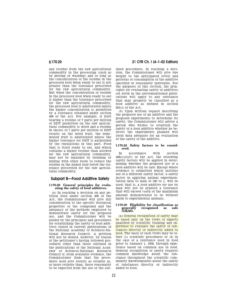 GRAS Food Link (21cfr170.30) | PDF | Food And Drink
