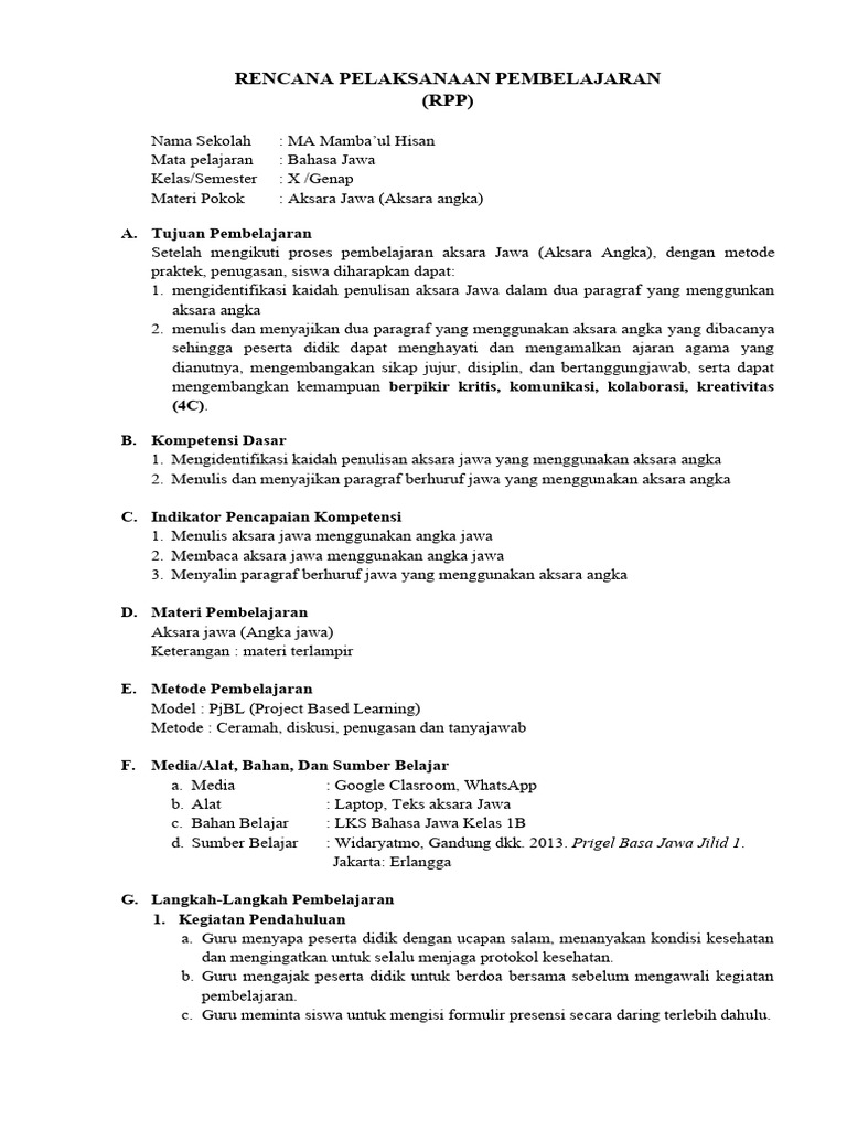 RPP Aksara Jawa 2 Fix | PDF