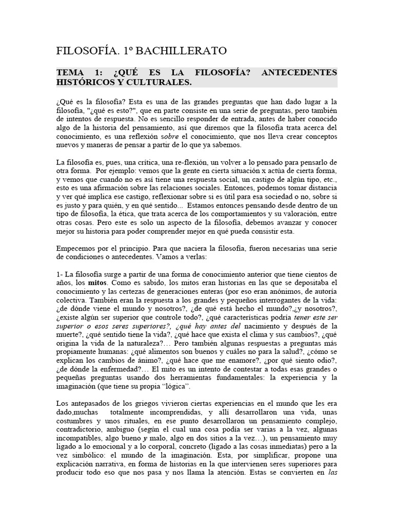Filosofía Tema 1 Bach | PDF | Conocimiento | Método científico