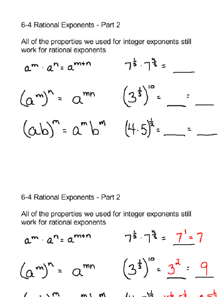 6 4 Rational Exponents Part 2 Pdf