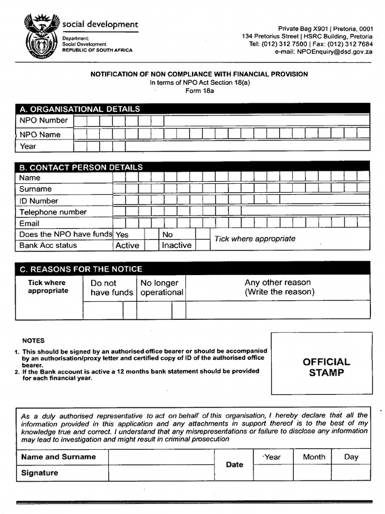 NPO Non-Compliance Notification Form | PDF | Common Law | Government
