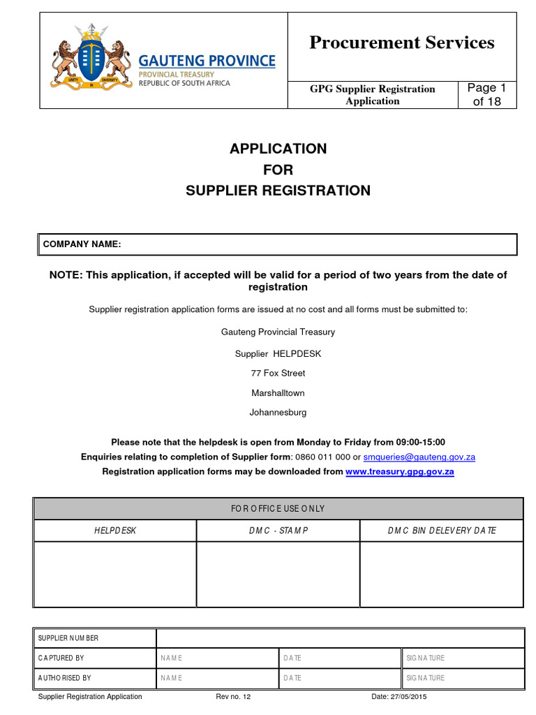 Latest GPG Supplier Registration Form | PDF | Transport | Medicine