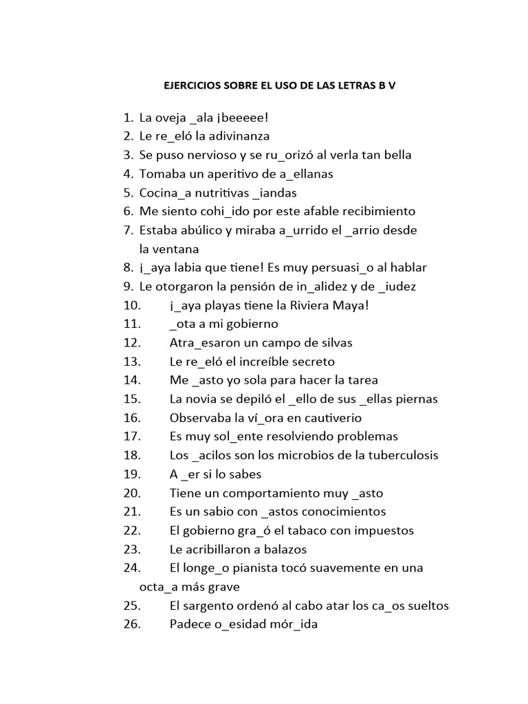Ejercicios Sobre El Uso de Las Letras B V | PDF