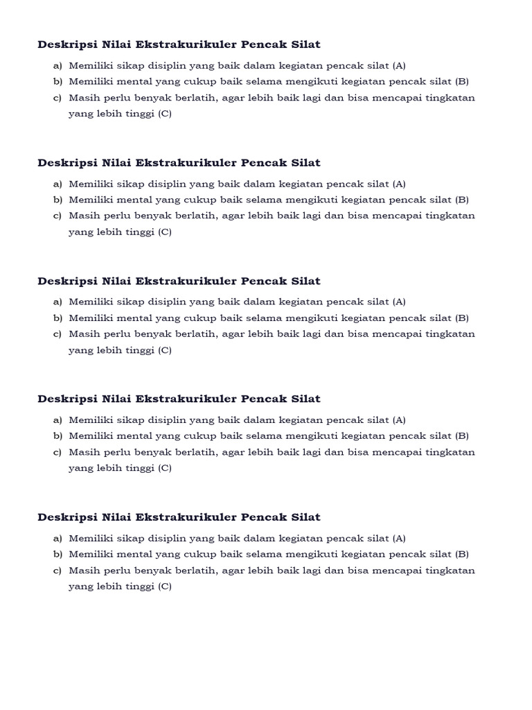 Deskripsi Nilai Ekstrakurikuler Pencak Silat | PDF Deskripsi Nilai Ekstrakurikuler Pencak Silat | PDF