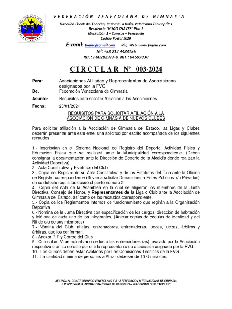 Circular #003-2024 Requisitos para Solicitar Afiliacion A Las Ascociaciones | PDF