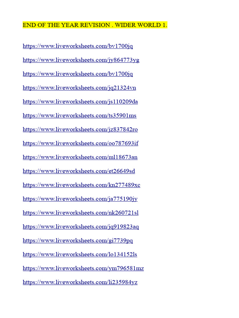 End of The Year Revision Wider World 1 | PDF