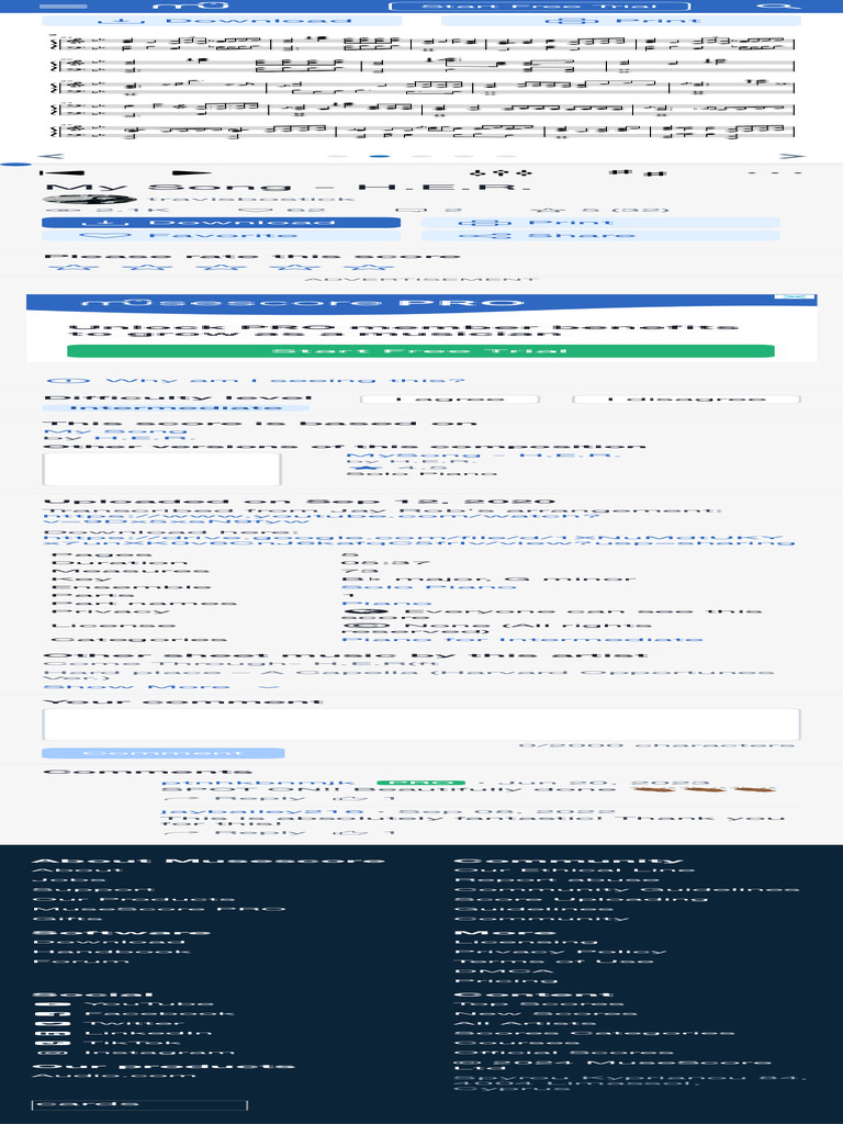 My Song - H.E.R. Sheet Music For Piano (Solo) | Download Free PDF ...
