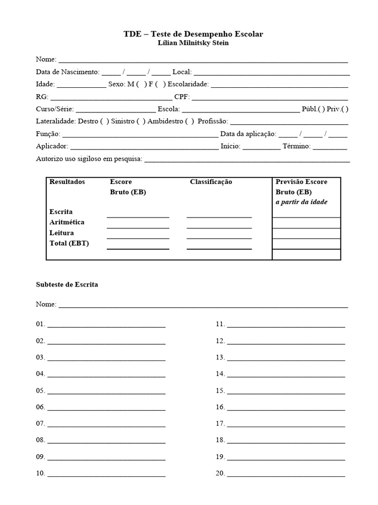 TDE - Folha de Respostas | PDF