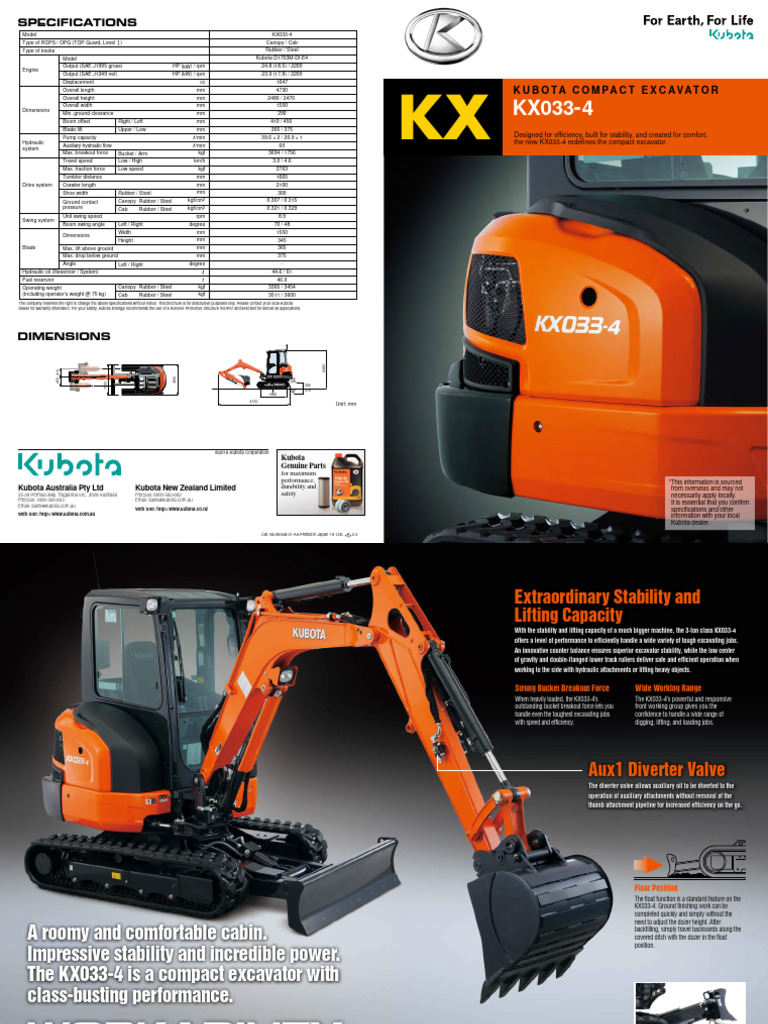 Kubota - Excavator KX033 4 | PDF | Horsepower | Engines