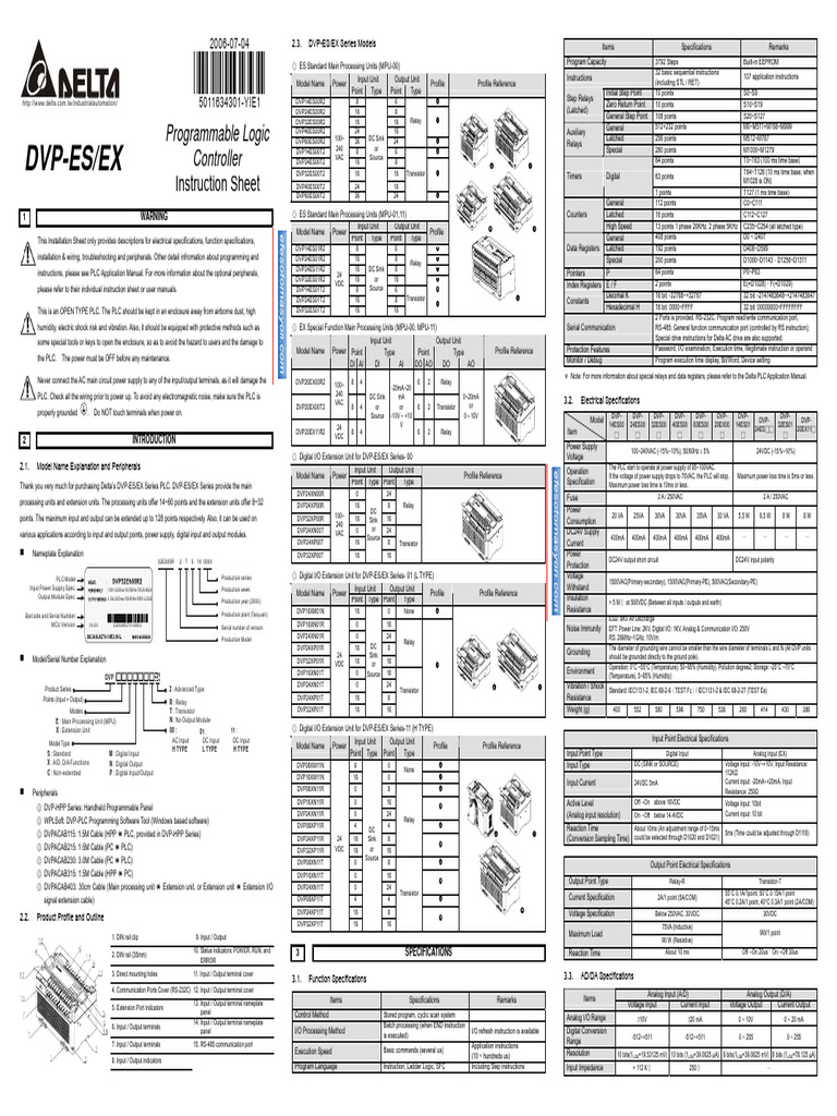 Delta PLC DVP Ex Manual Guide | PDF