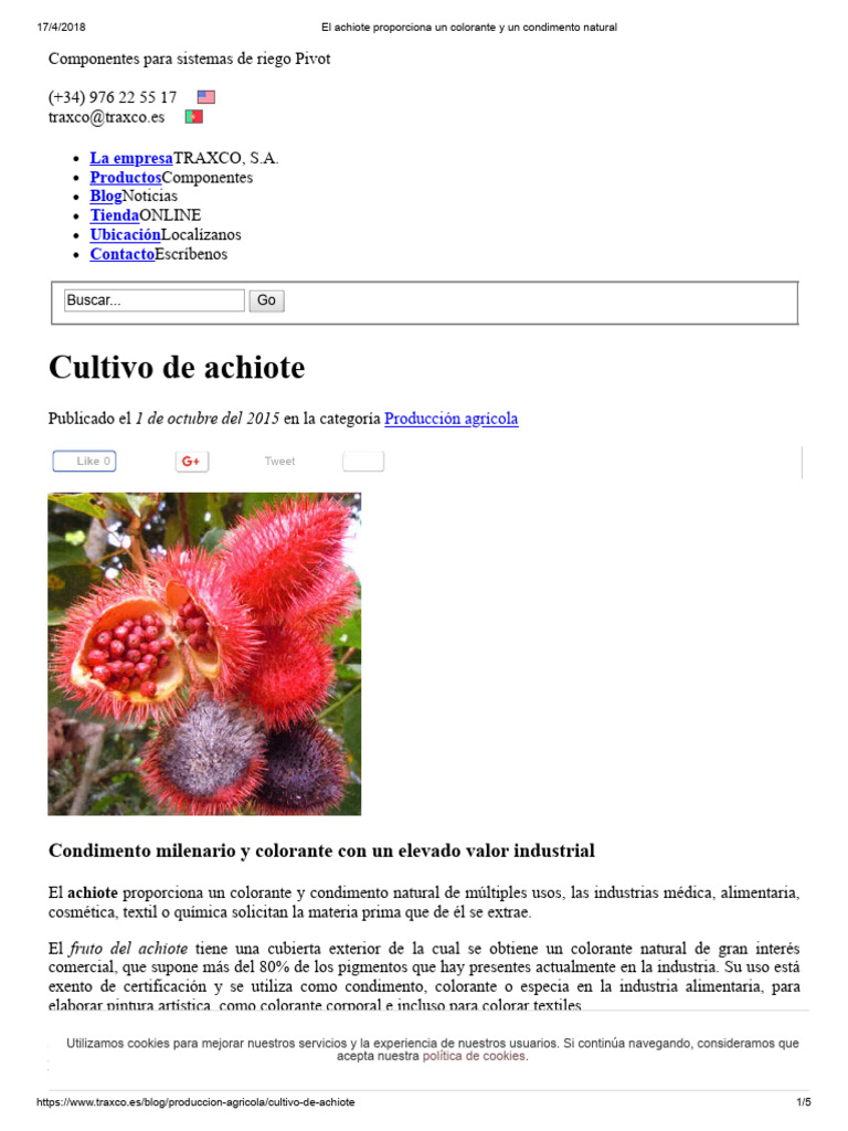 El Achiote Proporciona Un Colorante y Un Condimento Natural | PDF | Agricultura | Riego