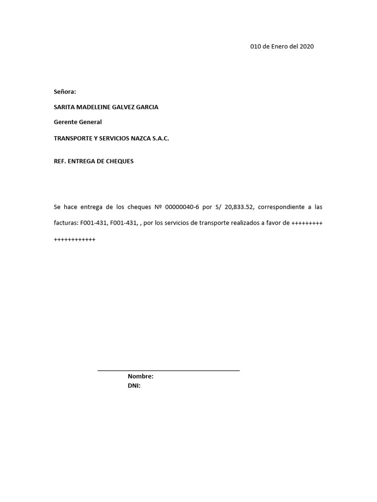 Cargo Entrega Cheques | PDF