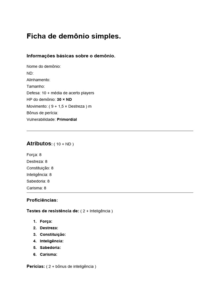 Modelo de Ficha de Oni | PDF