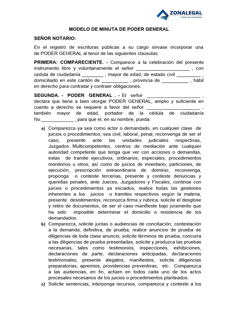 Modelo de Minuta de Poder General | PDF | Ley común | Justicia