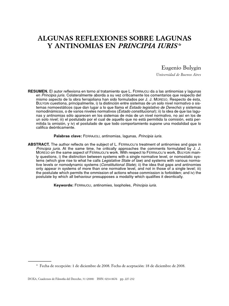 BULYGIN - Lagunas y Antinomias en Principia Iuris | PDF | Legislación ...