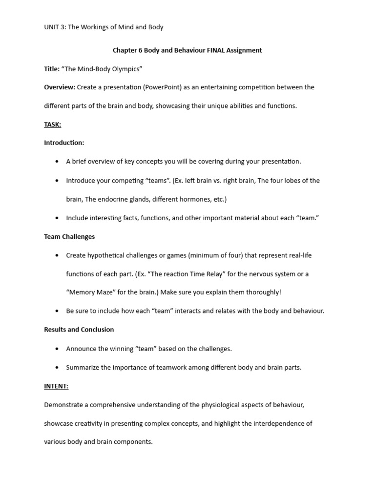 Chapter 6 Body and Behaviour Assignment | Download Free PDF | Creativity | Brain