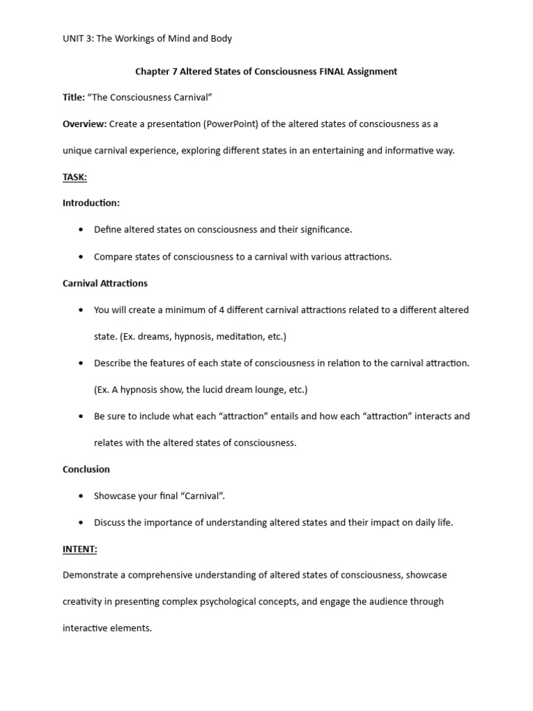 Chapter 7 Altered States of Consciousness Assignment | PDF ...