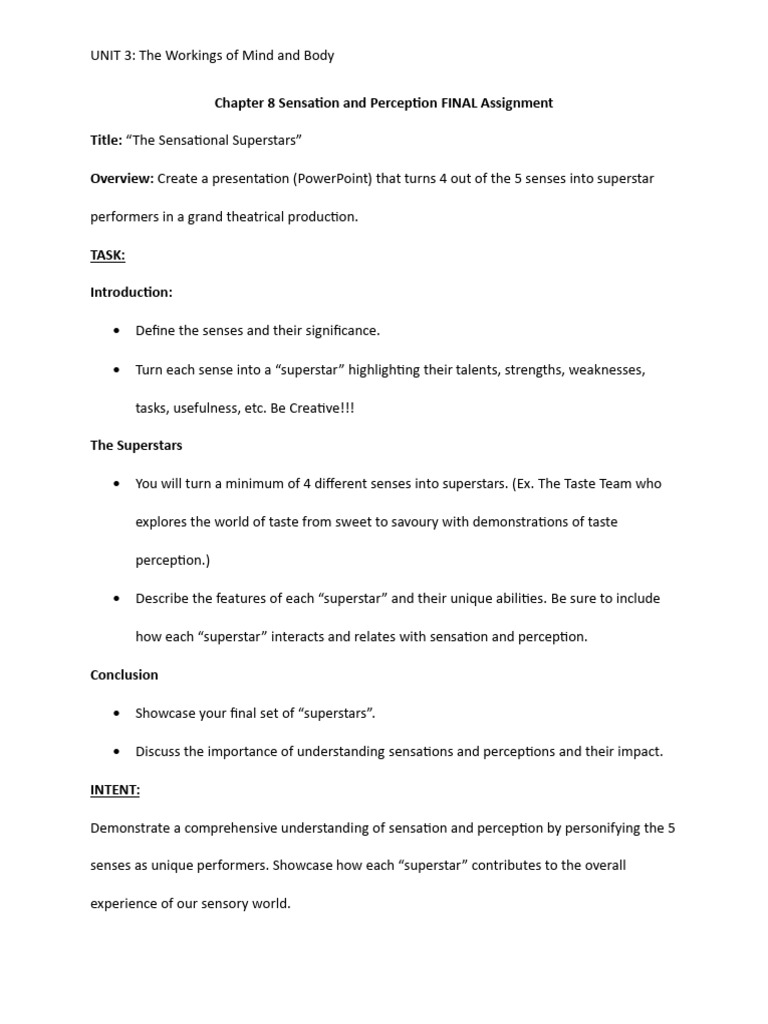 Chapter 8 Sensation and Perception Assignment | PDF | Senses | Perception