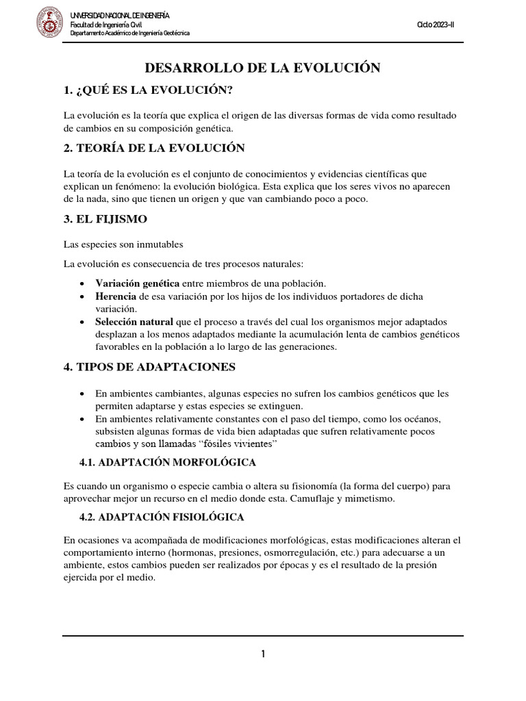Desarrollo de La Evolución | PDF | Evolución | Seleccion natural