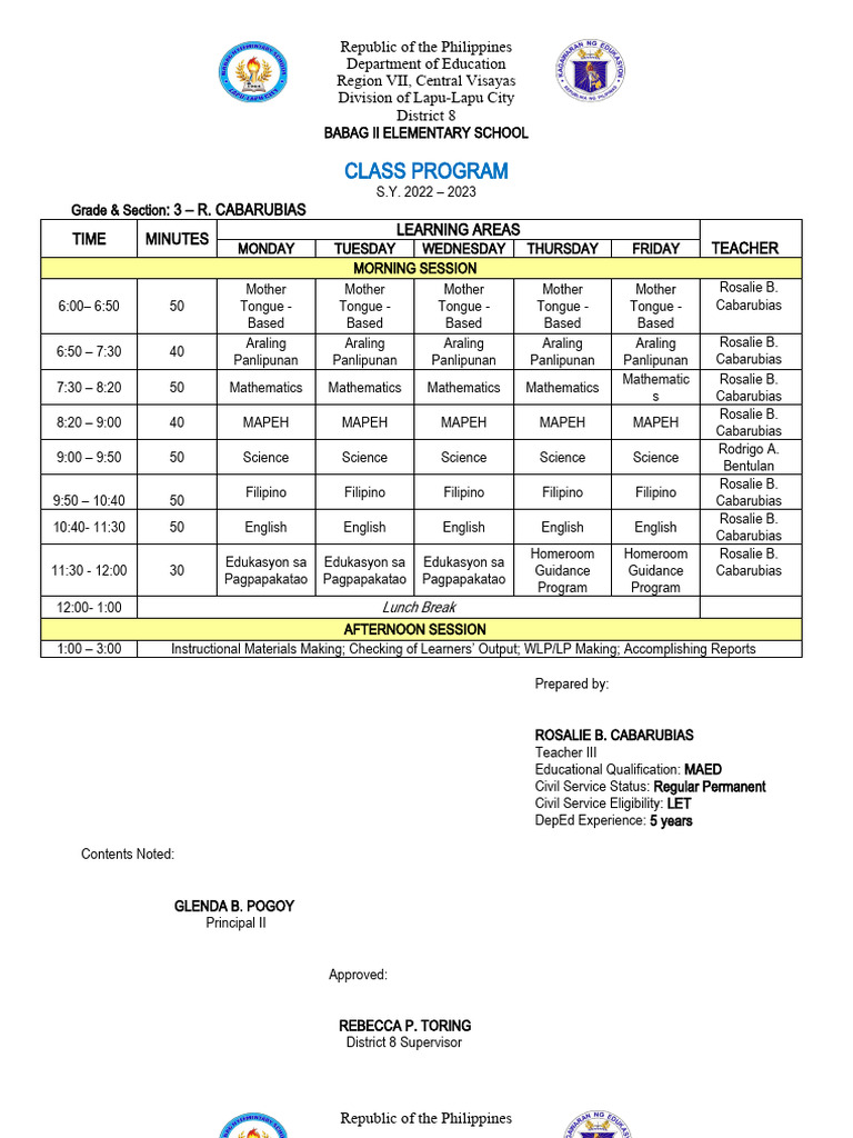 Grade3 Class Program 2022 No Breaks | PDF | Teachers
