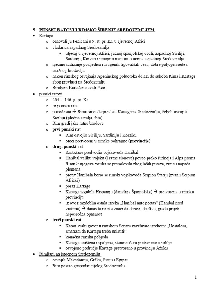 Punski Ratovi I Rimsko Širenje Sredozemljem | PDF