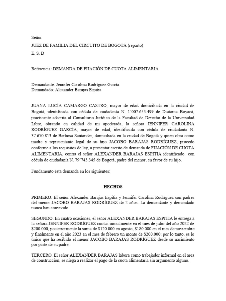 Demanda de Fijación de Cuota | PDF | Justicia | Crimen y violencia