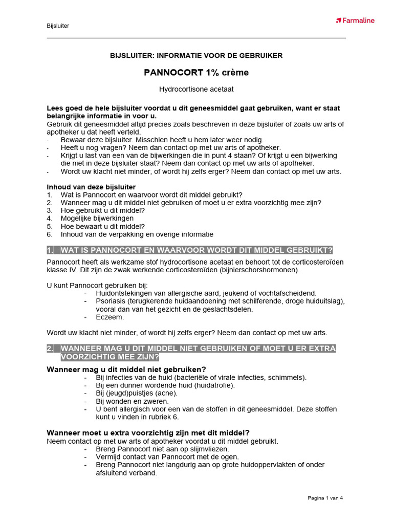 Bijsluiter Pannocort 1 30 G Creme | PDF