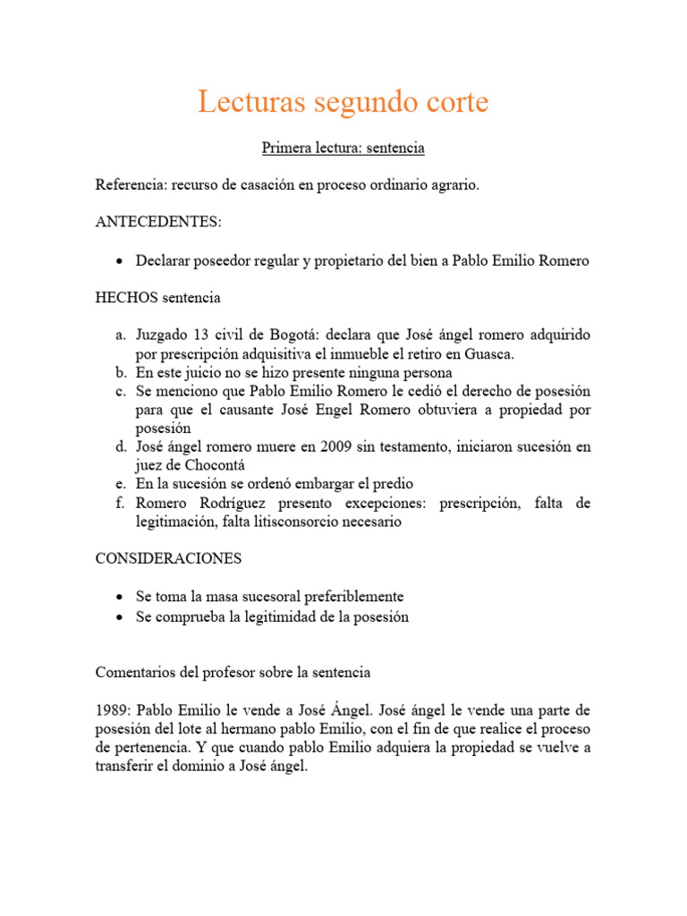 Lecturas Segundo Corte | PDF | Herencia | Posesión (Ley)