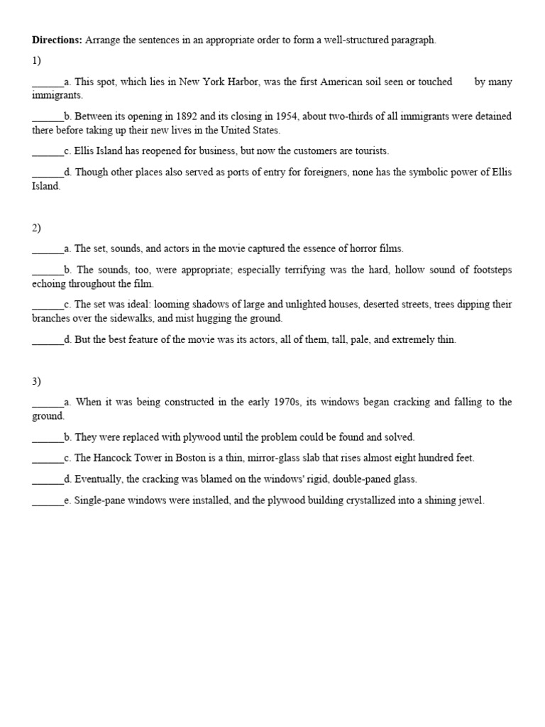Sentence Arrangement Exercise Guide | PDF