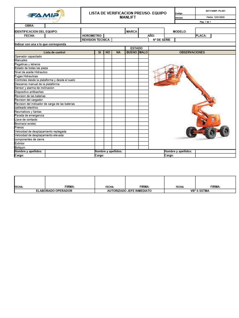 Check List Manlift | PDF
