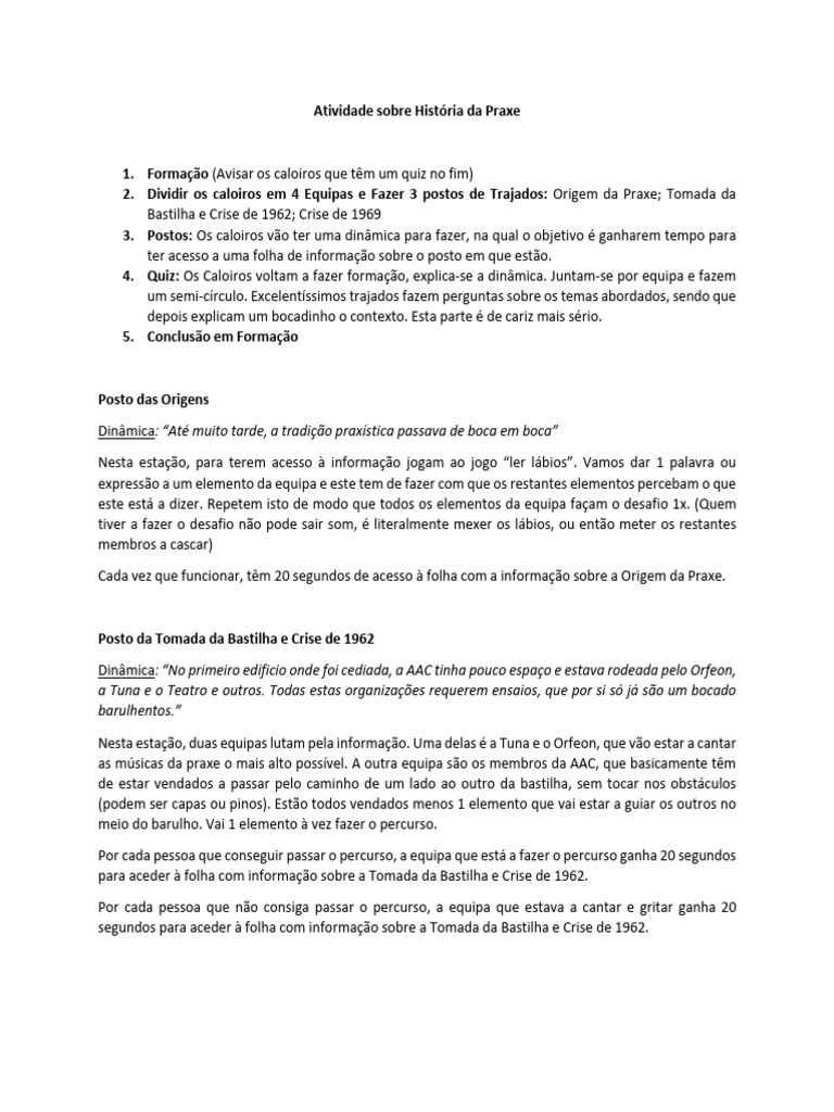 Atividade Interativa sobre História da Praxe | PDF | Lisboa | Universidade