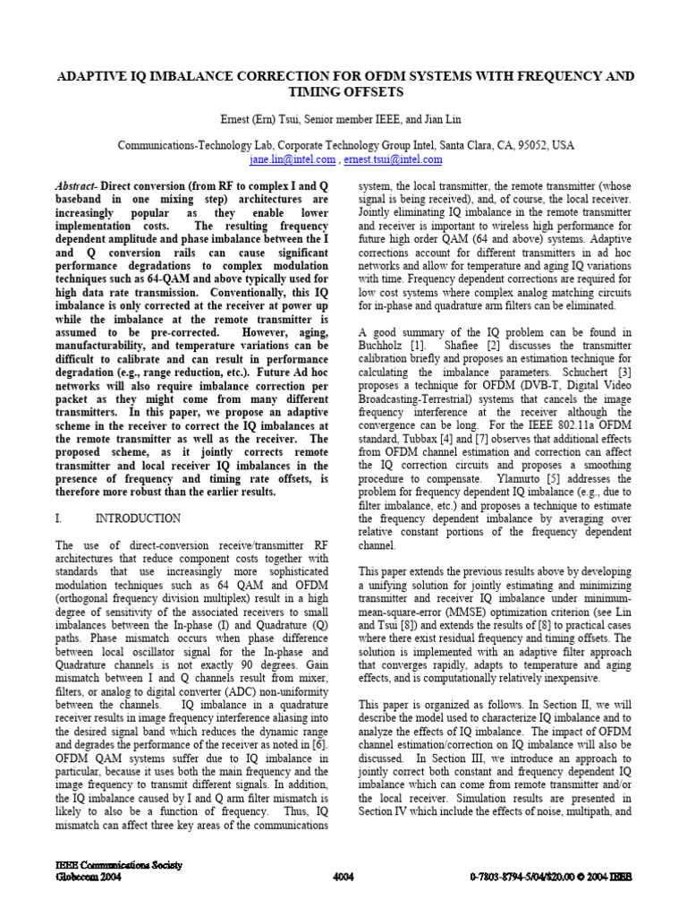 Adaptive IQ Imbalance Correction in OFDM | PDF | Orthogonal Frequency ...