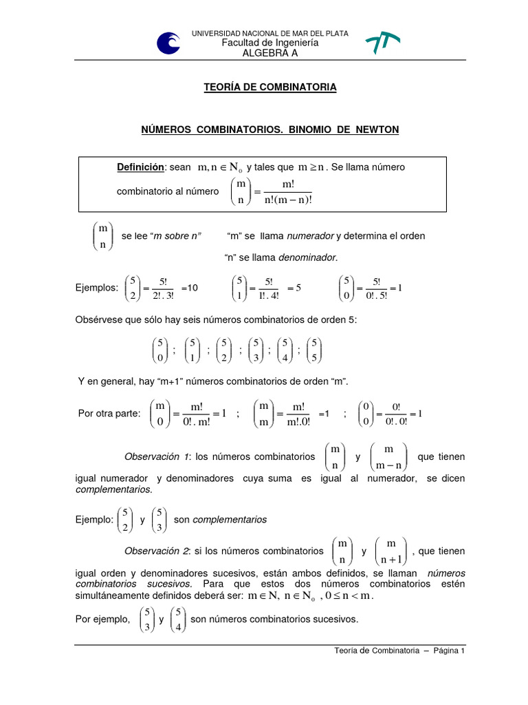 TeorÍa De Combinatoria Abril 2021 Pdf Combinatoria Conjunto