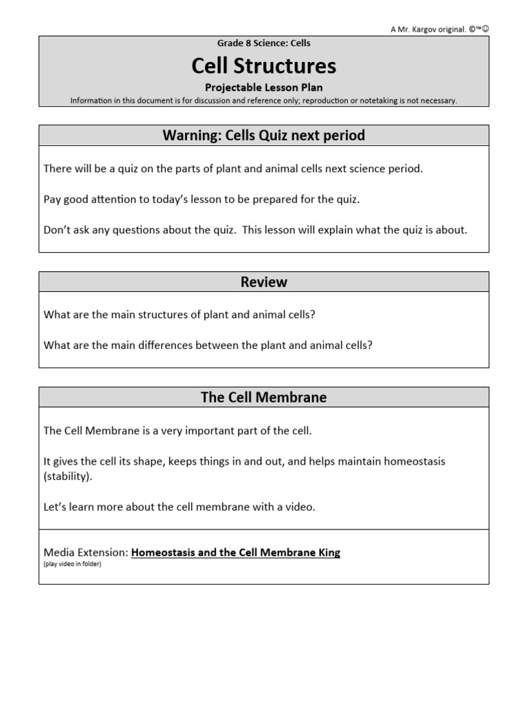 006.000 Cell Structures Lesson Plan | PDF | Cell (Biology)