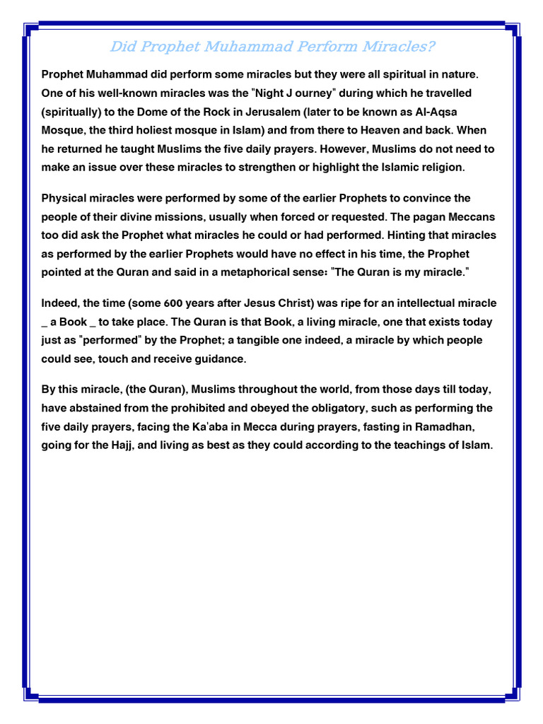 Did Prophet Muhammad Perform Miracles | PDF